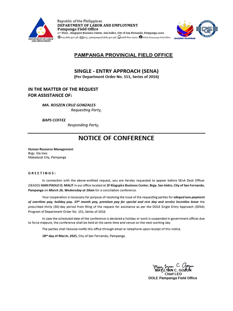 SENA Conference Notice for BAPS Coffee | PDF