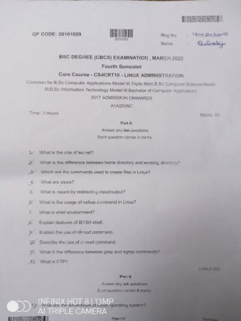 Linux Question Paper Mar 2020 | PDF | Computer Science | Unix