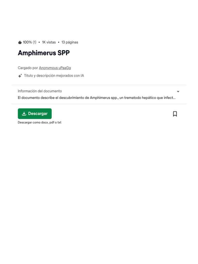 Amphimerus SPP - PDF - Bienestar - Medicina | PDF
