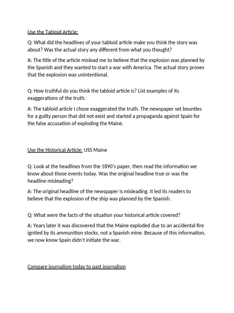 Yellow Journalism and the USS Maine | PDF