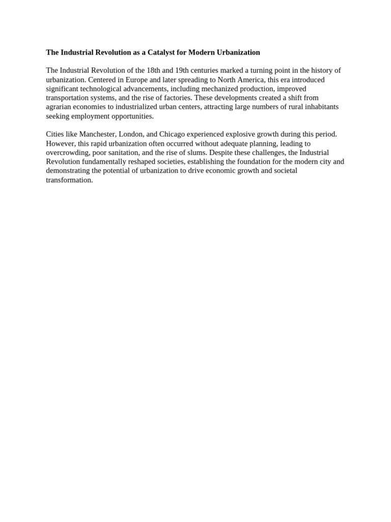 Urbanization Driven by the Industrial Revolution | PDF