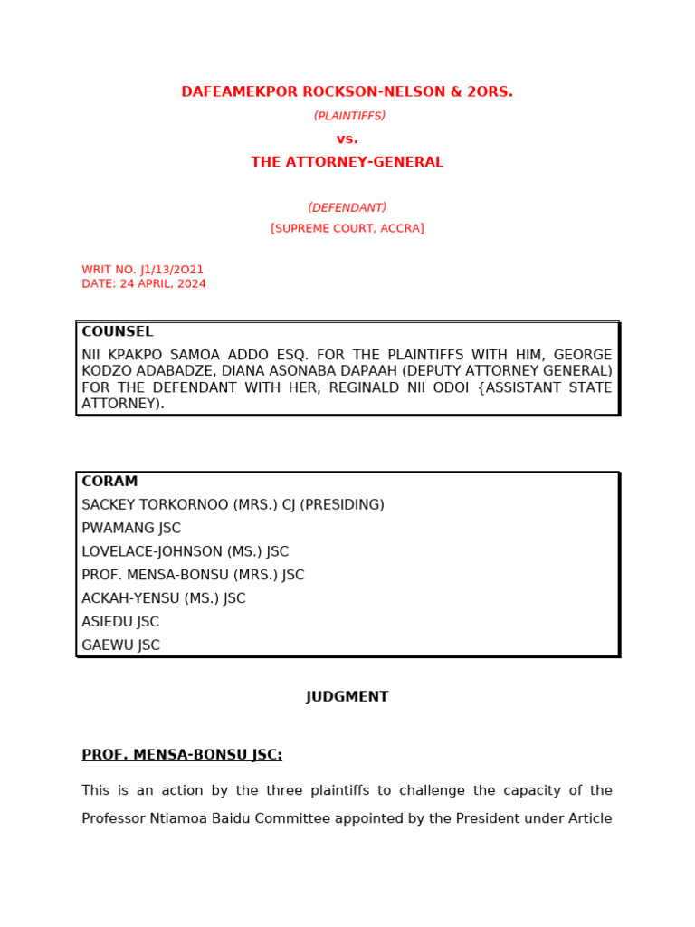 Dafeamekpor Rockson-Nelson & 2ors. VRS The Attorney-General | PDF | Jurisdiction | American ...