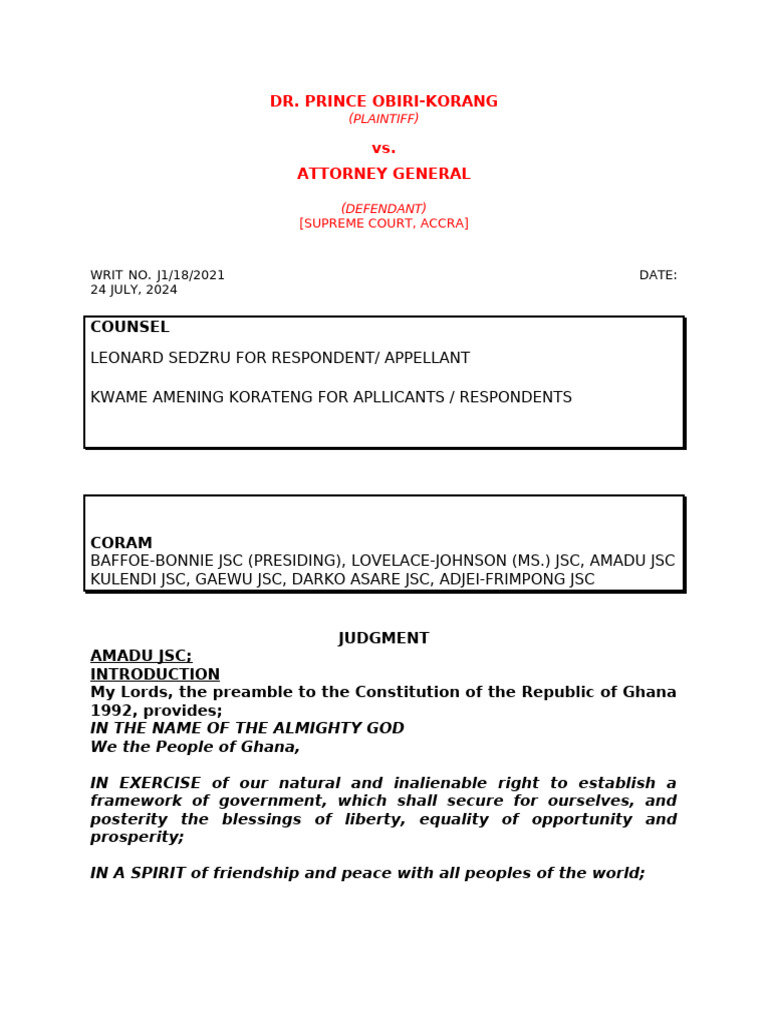 Dr. Prince Obiri-Korang VRS Attorney General | PDF | Homosexuality ...