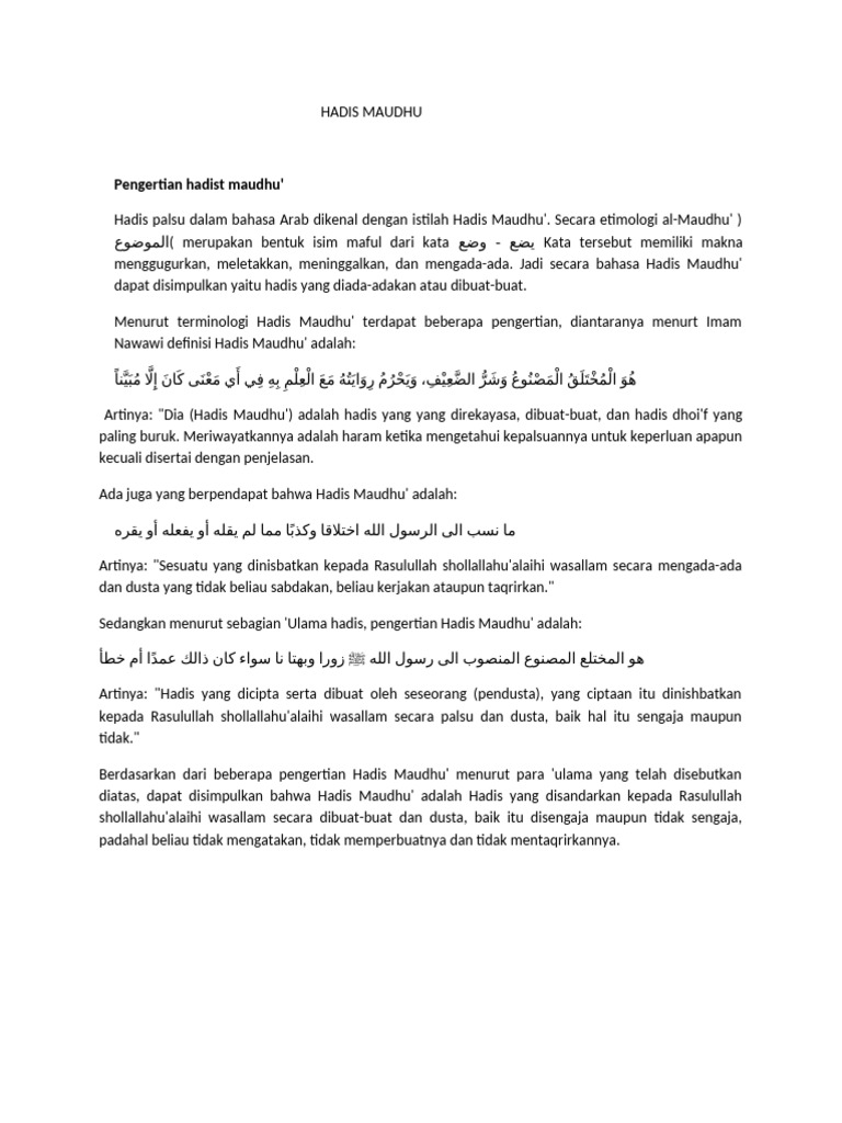 Definisi dan Motif Hadis Maudhu | PDF