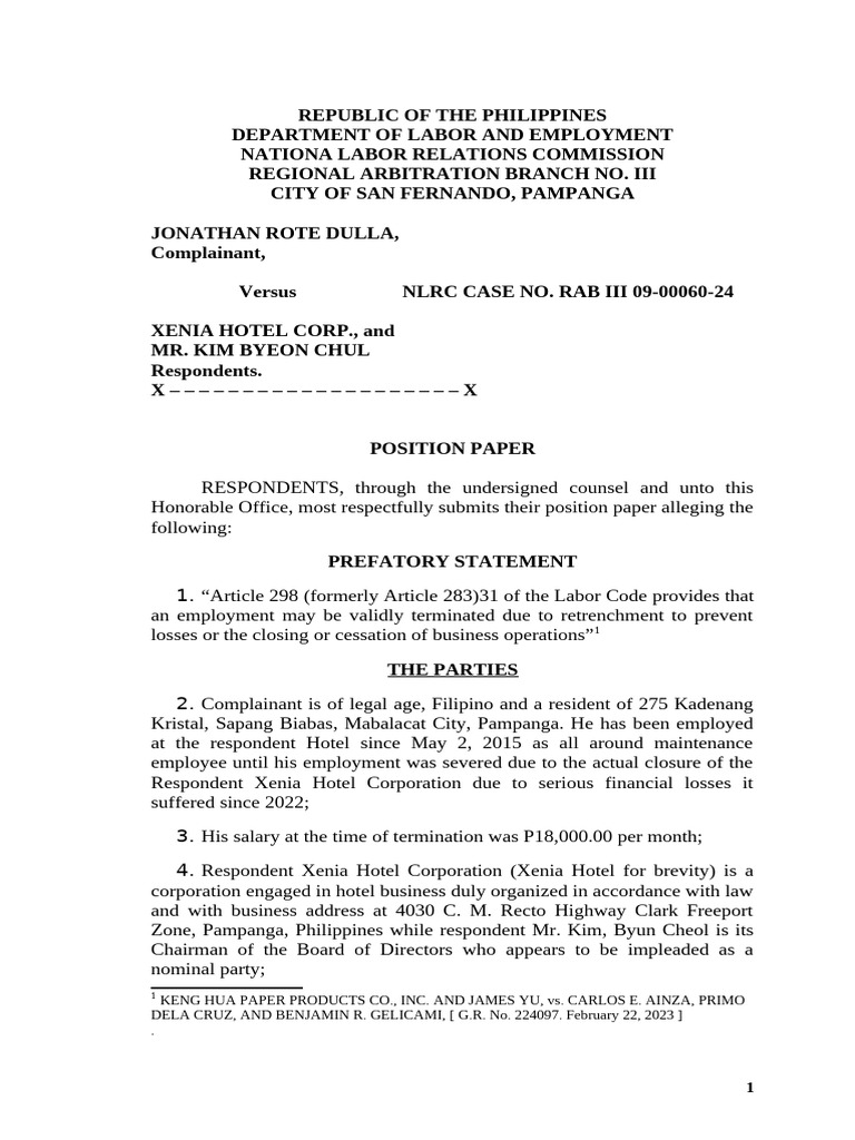 Xenia Hotel Employment Termination Case | PDF | Employment | Lease
