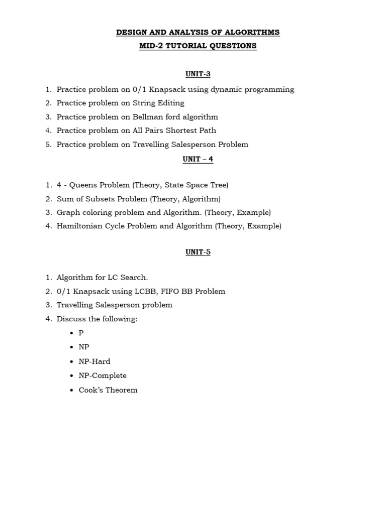 DAA Topics and Practice Problems | PDF