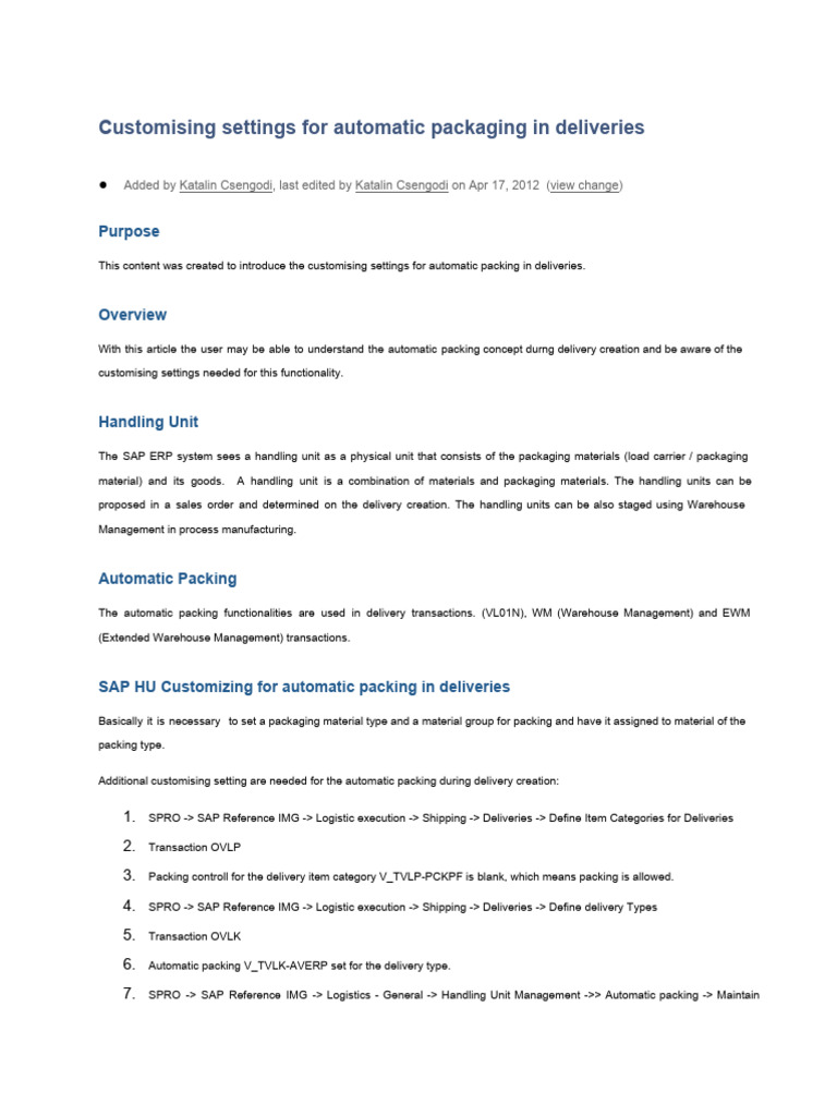 SAP HUM HandlingUnitManagement | PDF | Logistics | Warehouse