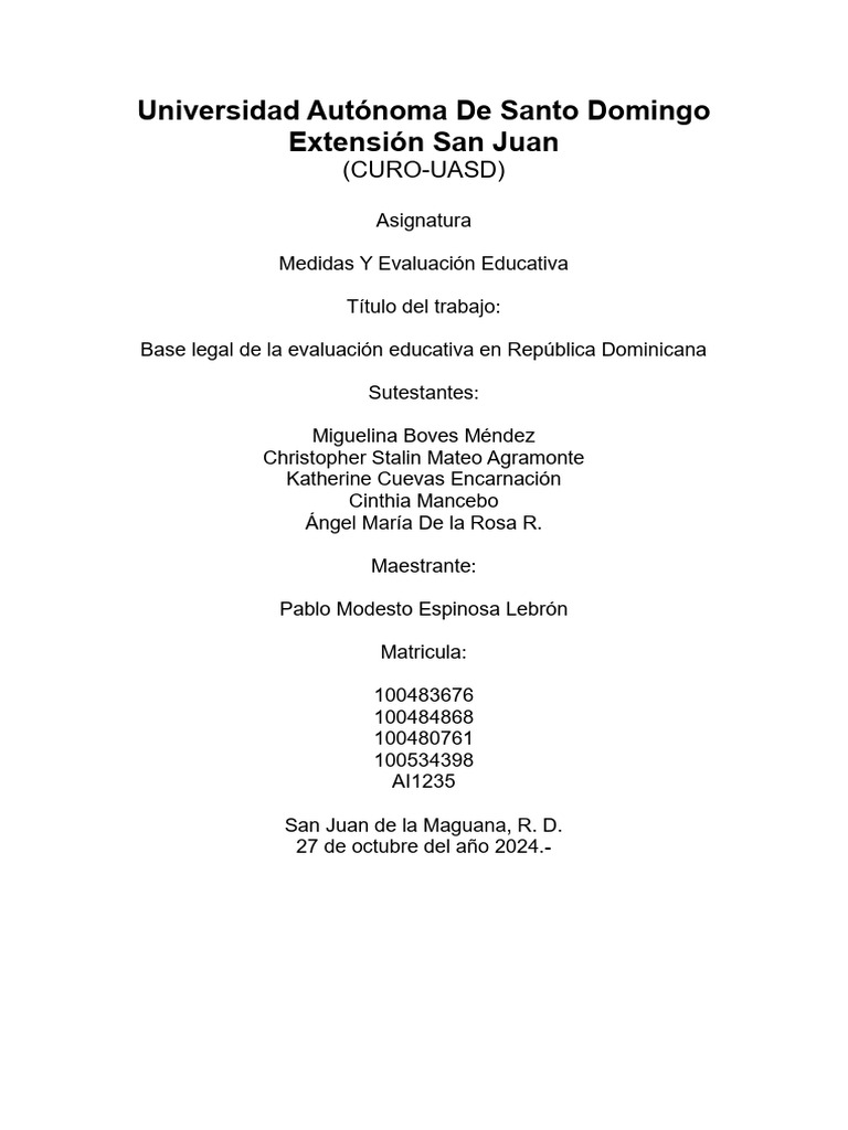 Base Legal de la Evaluación Educativa RD | PDF | Evaluación | Enseñando
