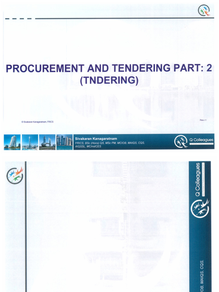 Procurement & Tendering Part 2 (Tendering) | PDF