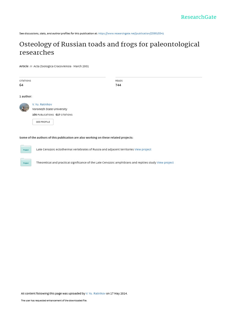Ratnikov - 2001 - Osteology of Russian Toads and Frogs For Paleontological | PDF | Vertebra ...