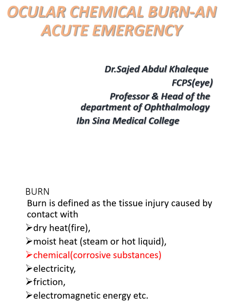Ocular Chemical Burns: Emergency Management | PDF | Cornea | Burn