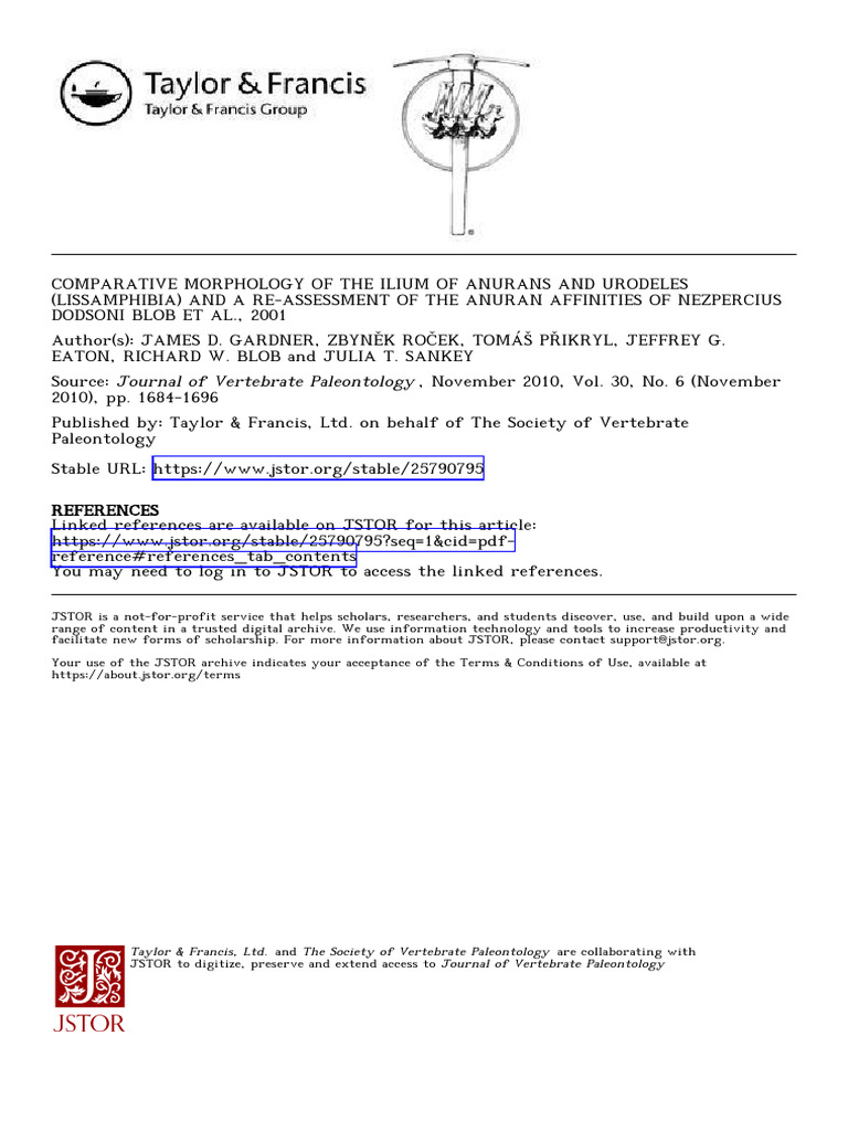 Gardner Et Al. - 2010 - COMPARATIVE MORPHOLOGY OF THE ILIUM OF ANURANS ...
