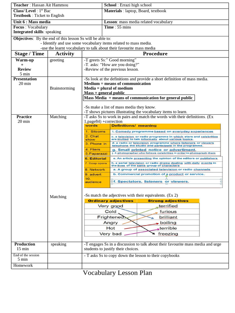 Mass Media Vocabulary Lesson Plan | PDF