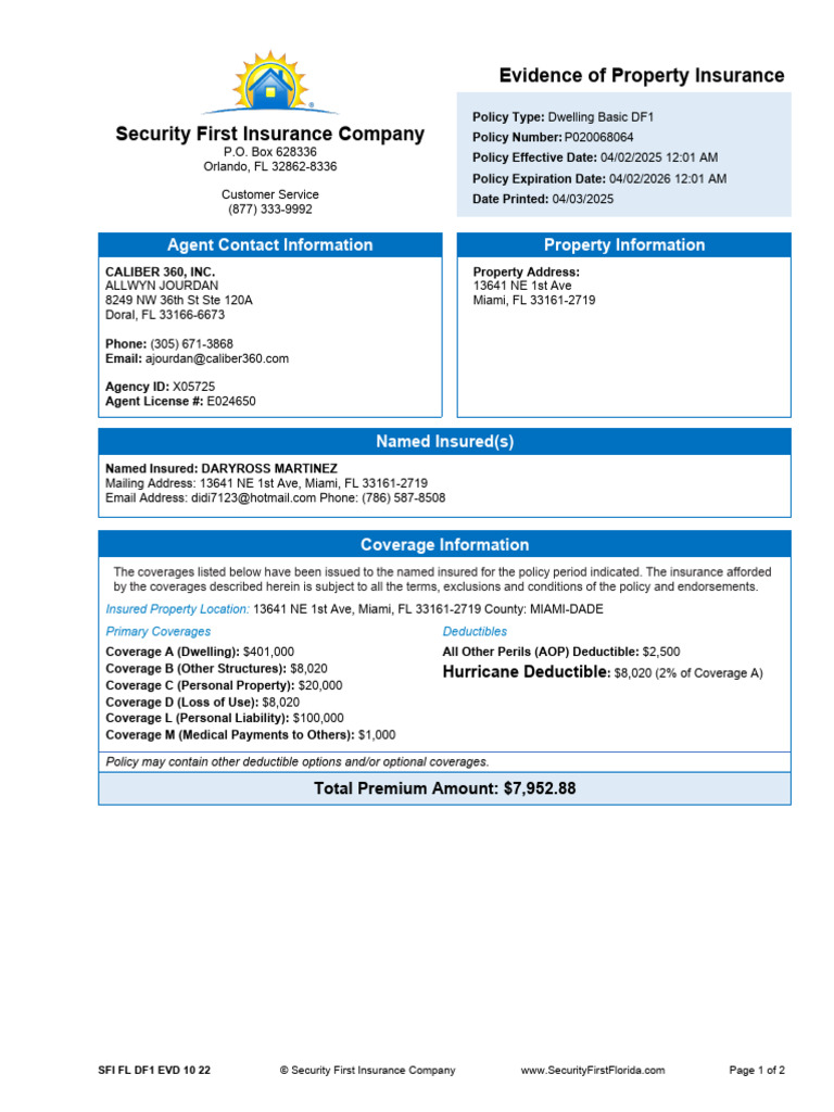 New Business Evidence of Property Insurance | PDF | Insurance | Deductible