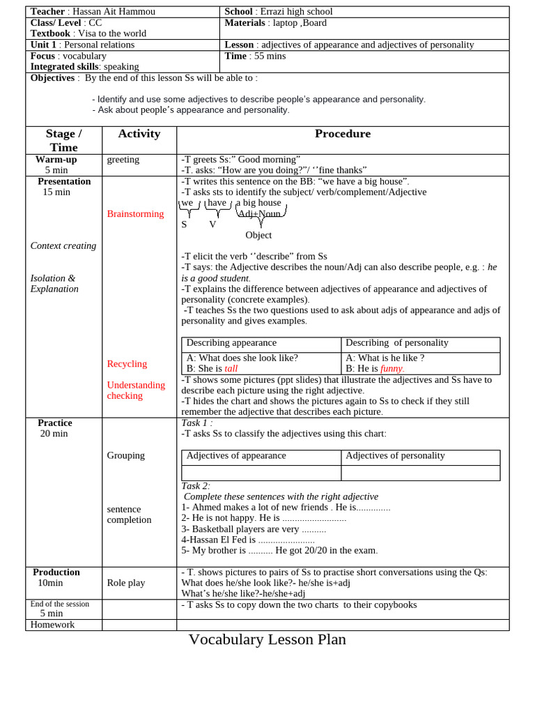 Adjectives Lesson Plan for Students | PDF | Adjective | Linguistics