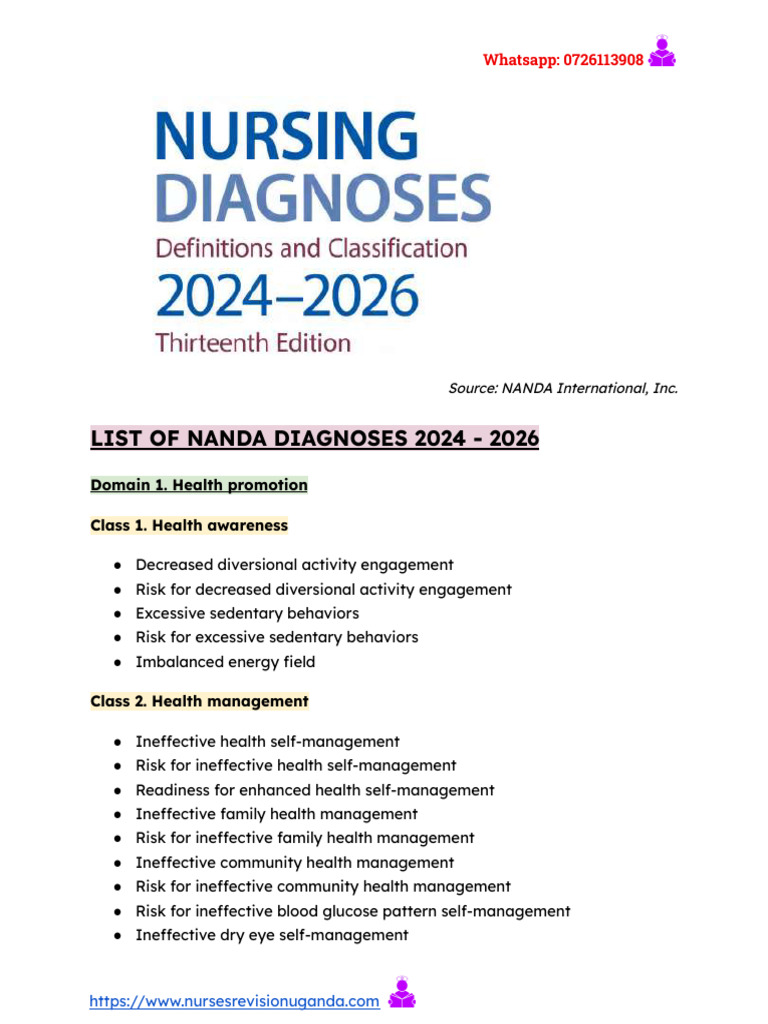 NANDA 2024 2026 Nurses Revision | PDF | Mental Disorder | Stress (Biology)