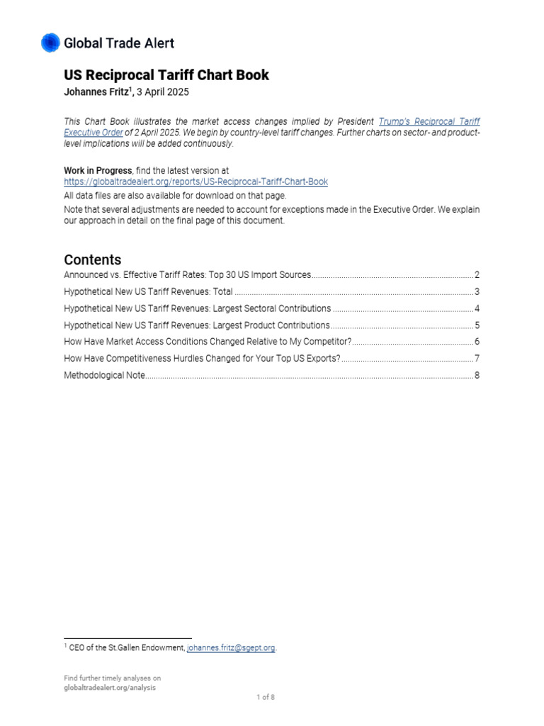 GTA US Reciprocal Tariff Chart Book | PDF | Tariff | Market Access