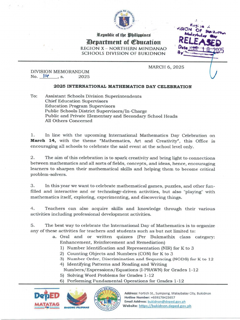 International Math Day Celebration | PDF