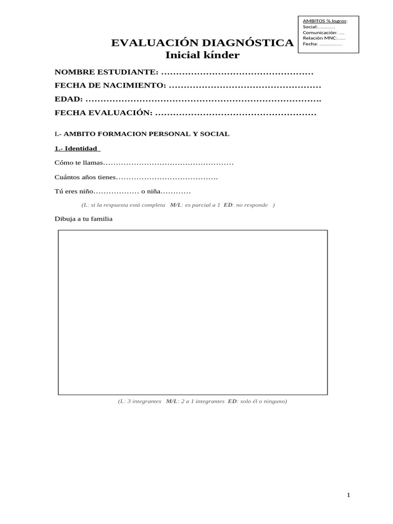 Prueba EVALUACION Pre Kinder | PDF