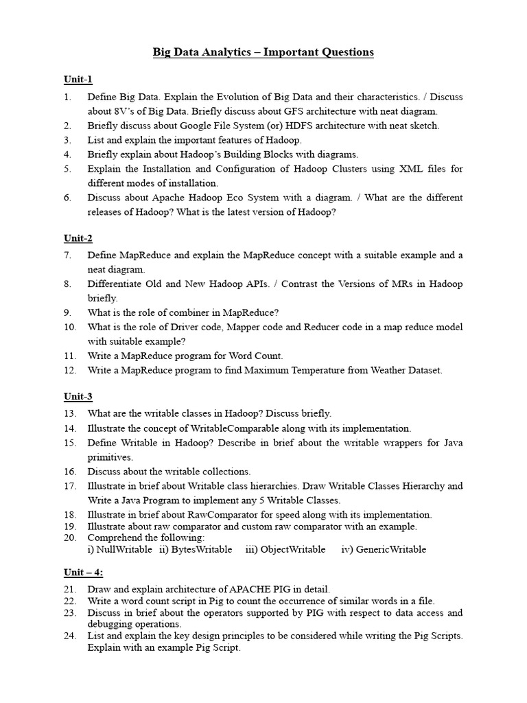 BDA_Imp Questions_All Units | PDF | Apache Hadoop | Map Reduce