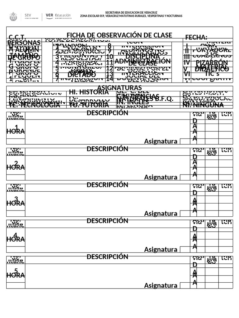 FICHA DE OBSERVACION DE CLASE | PDF | Aprendizaje