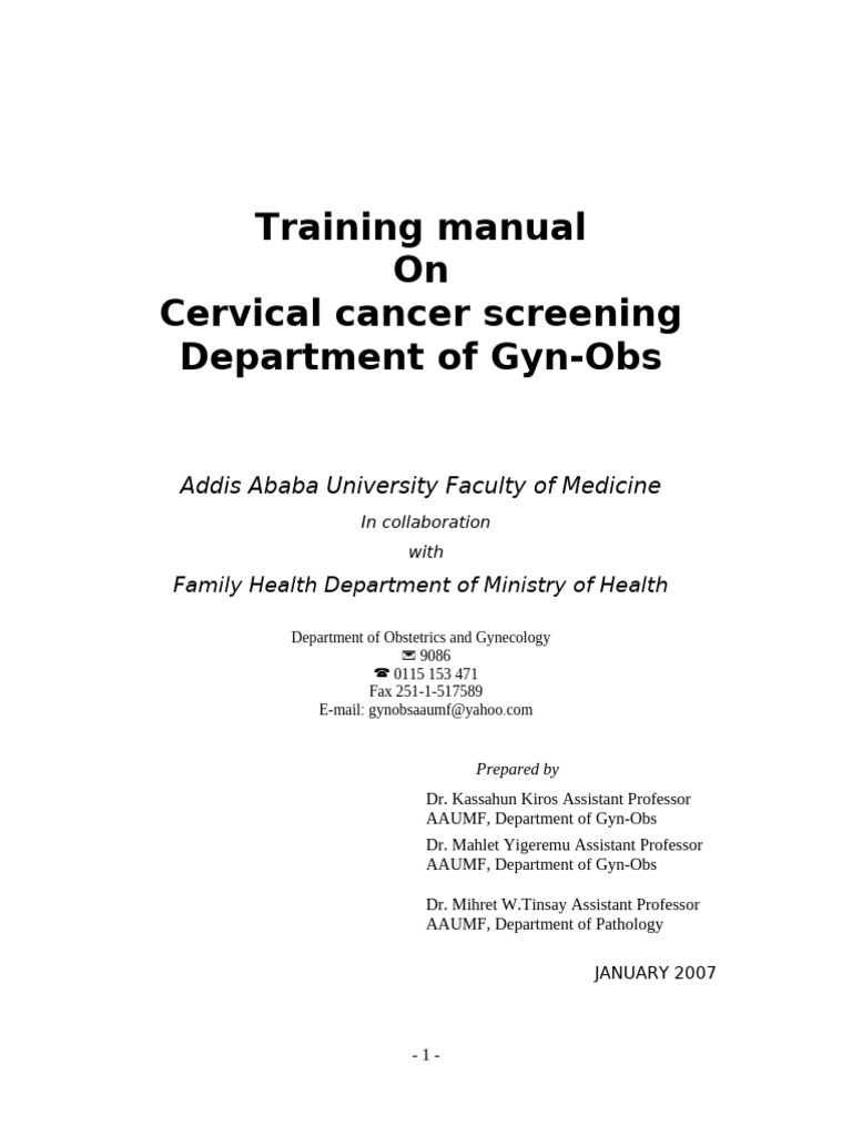 Cervical Ca - Screening of Dep't Protocol-Mulualem | PDF | Cervical Cancer | Epithelium