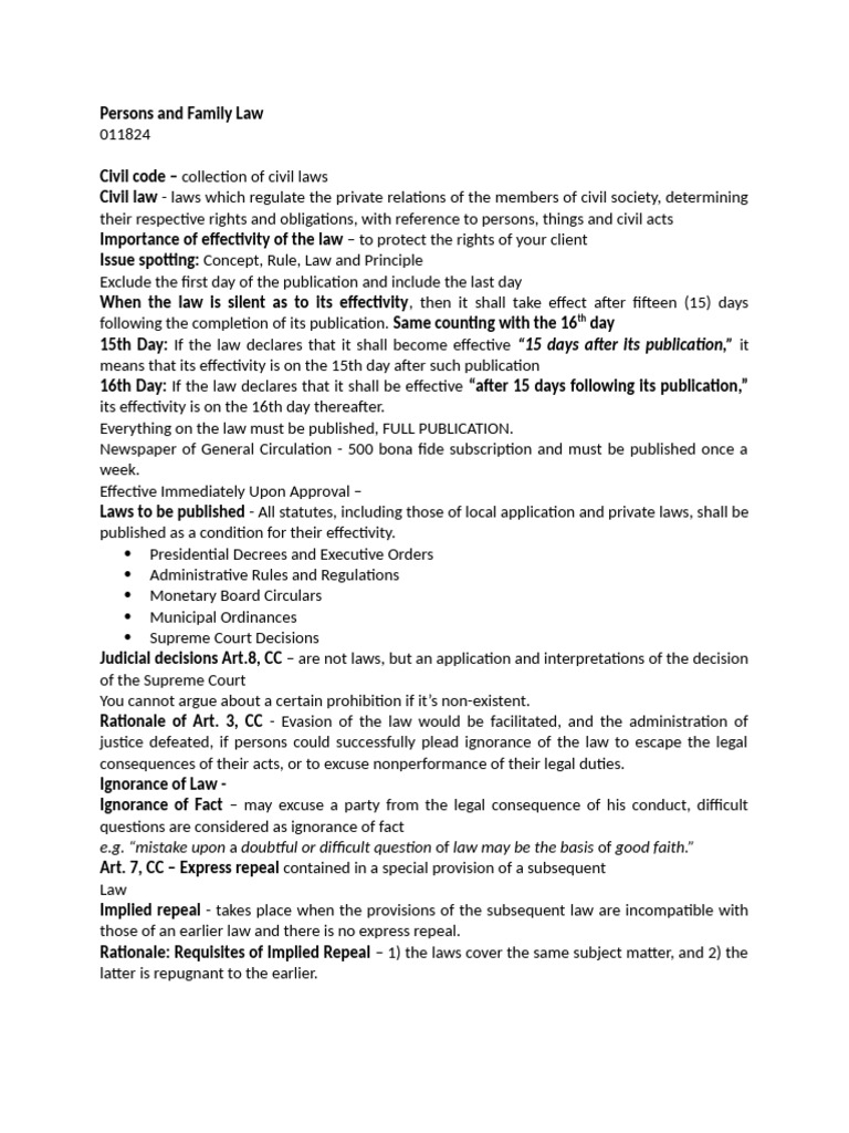 Persons and Family Law - Notes | PDF | Annulment | Marriage