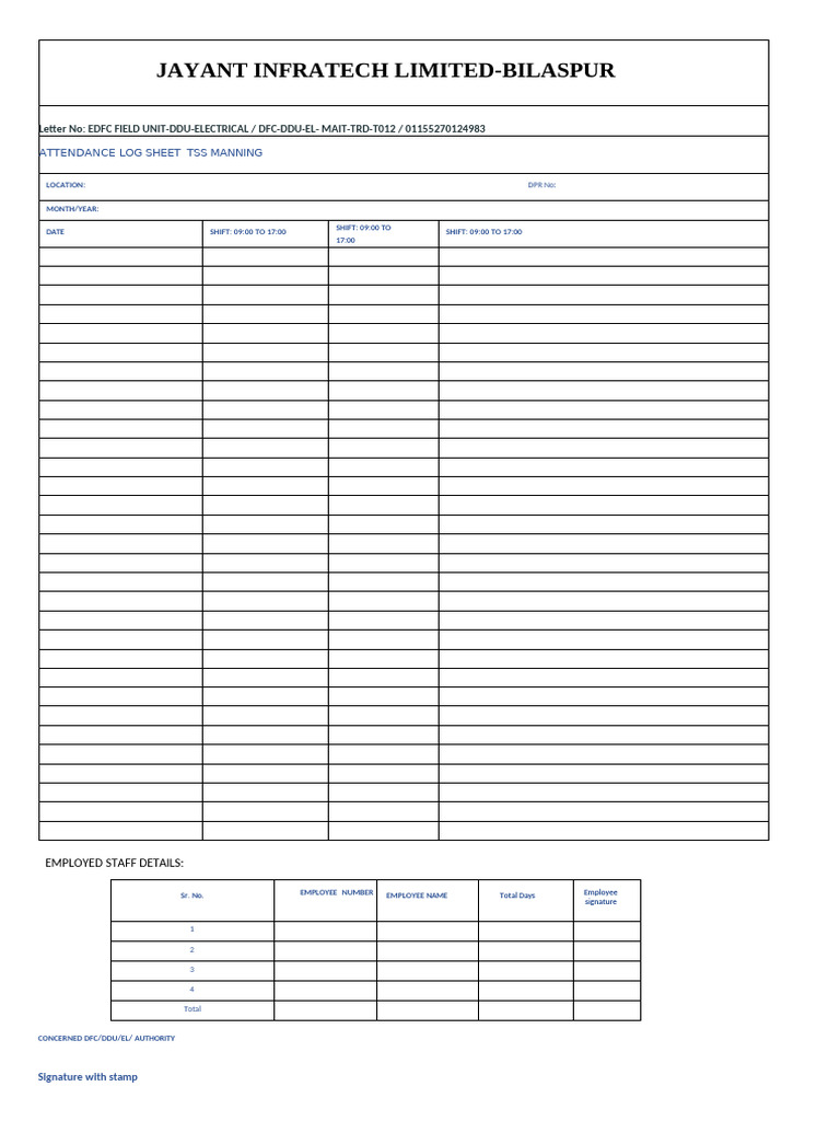DDU TSS MANNING LOG SHEET | PDF