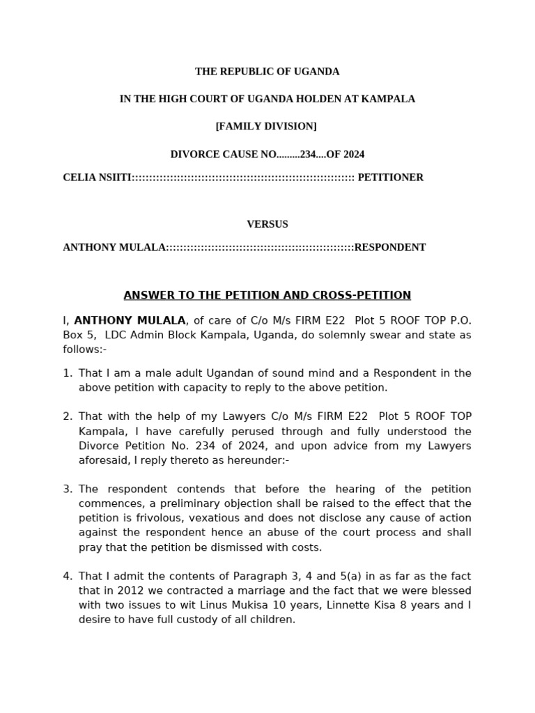 Cross-Petition for Divorce Proceedings | PDF | Marriage | Social ...