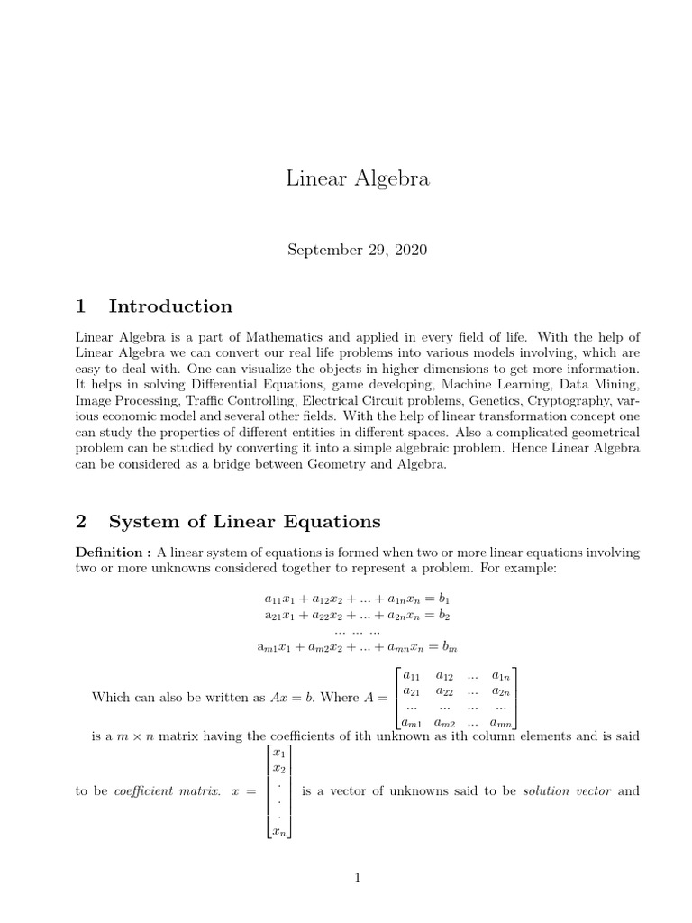 Lecture - 0 | PDF | Linear Algebra | Algebra