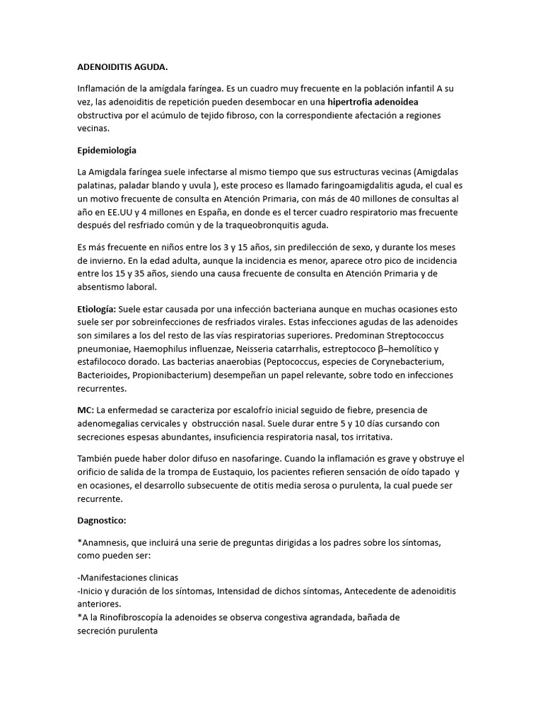 Adenoiditis Aguda | PDF | Especialidades Medicas | Enfermedades y ...