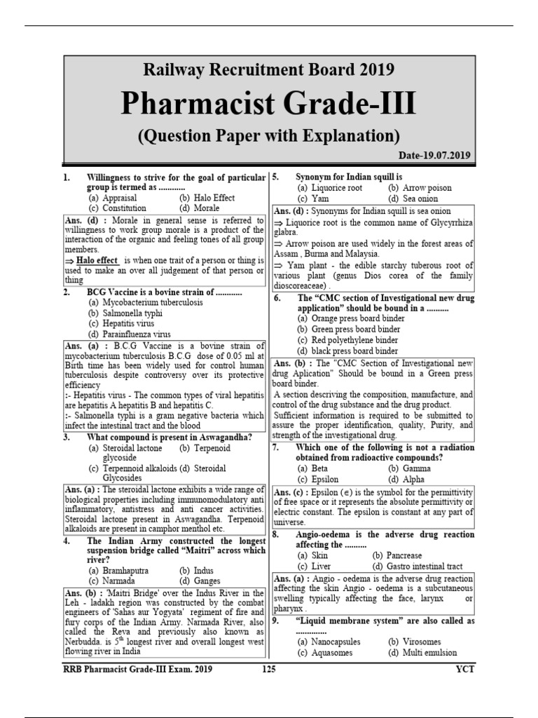RRB Pharmacist Solved Paper | PDF | Body Mass Index | Ester