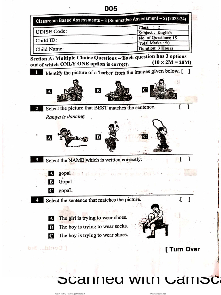 2nd Class English SA 2 2023-24 Question Paper | PDF