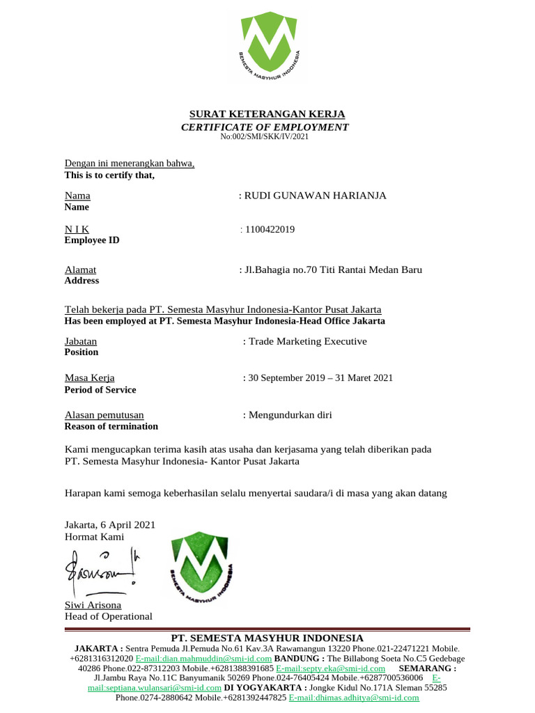 Form Surat Referensi Kerja Rudi Gunawan Harianja | PDF