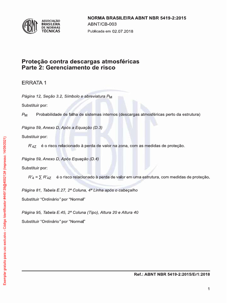 Errata Parte 2 NBR 5419 | PDF