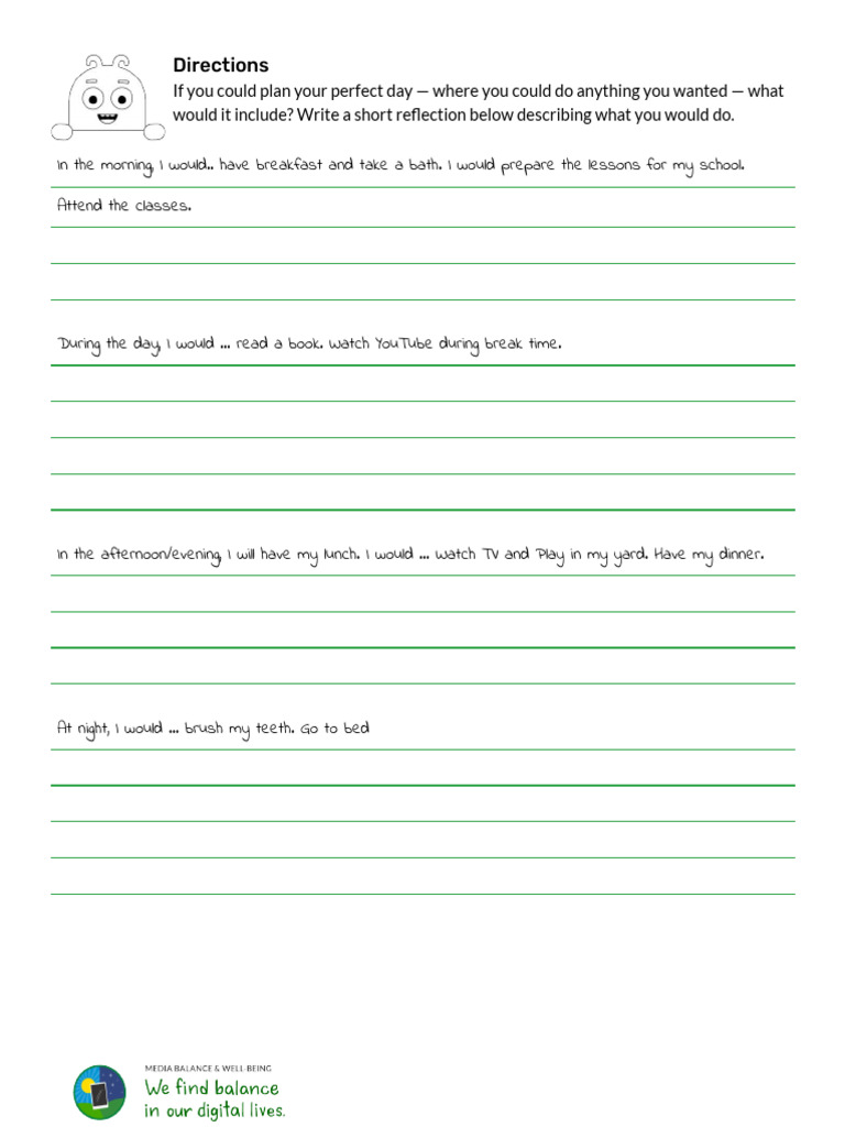 Finding My Media Balance - My Perfect Day Student Handout | PDF