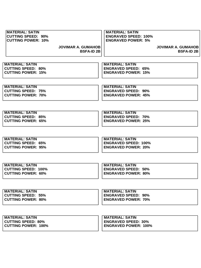 Satin Cutting and Engraving Data | PDF