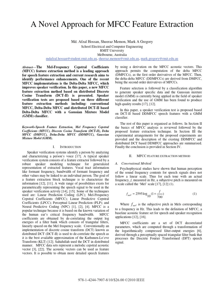 A Novel Approach For MFCC Feature Extraction | PDF | Computer Engineering | Telecommunications ...