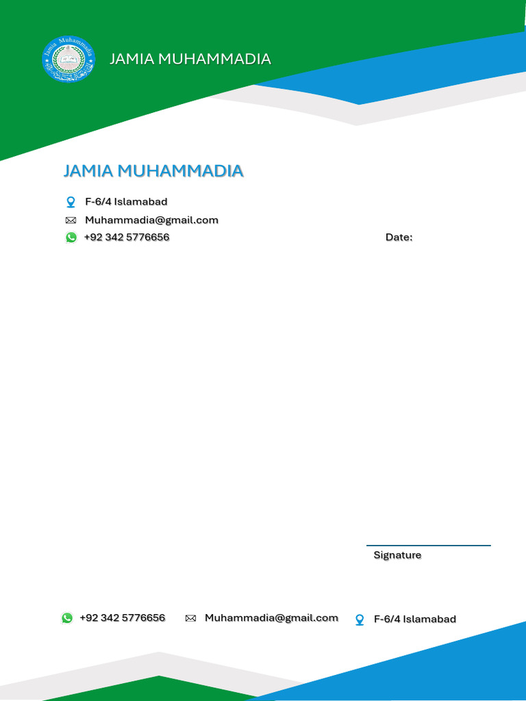 Letter Head of Jamia Muhammadia | PDF