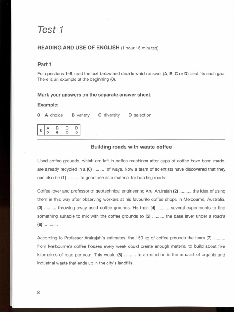 B2 First For Schools 4 With Answers. Test 1 (Reading and Use of English ...