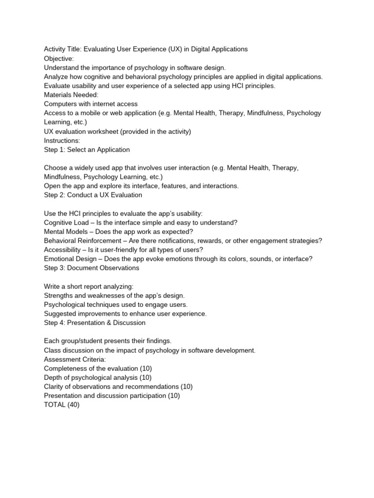Activity Title - Evaluating User Experience (UX) in Digital ...