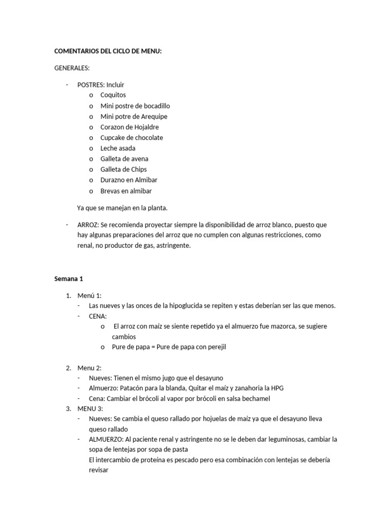 Comentarios A Ciclos de Menú | PDF | Almuerzo | Cena