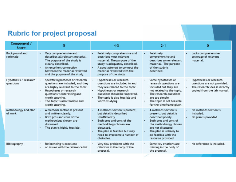 Rubric For Project Proposal | PDF | Hypothesis | Methodology