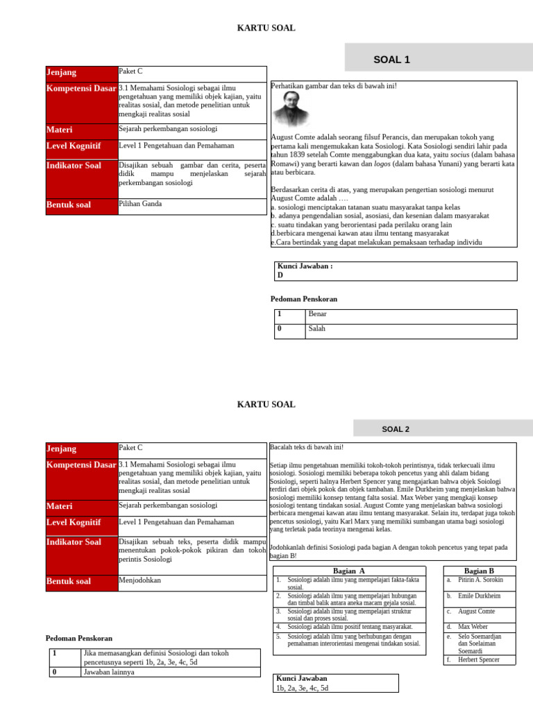 2-Kartu Soal Sosiologi Upk 2025 | PDF