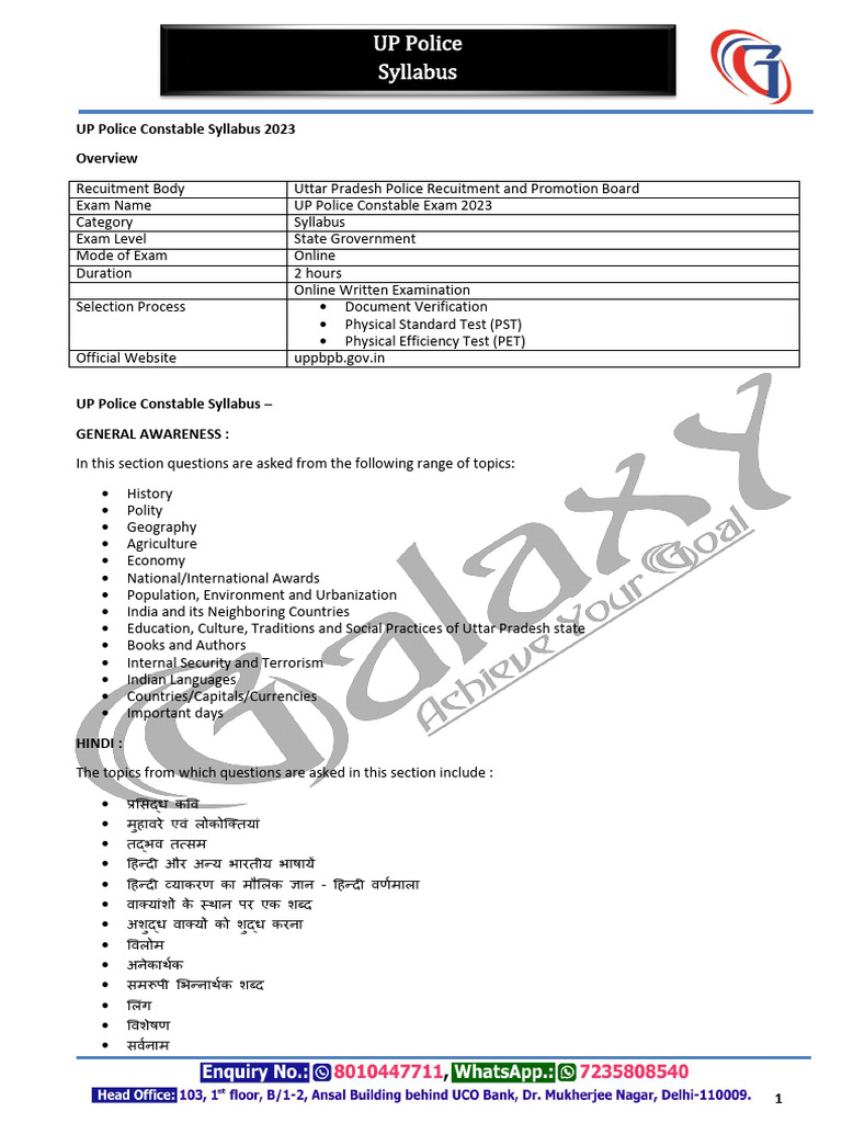 UP Police Constable Exam 2023 Syllabus | PDF | Analogy | Reason