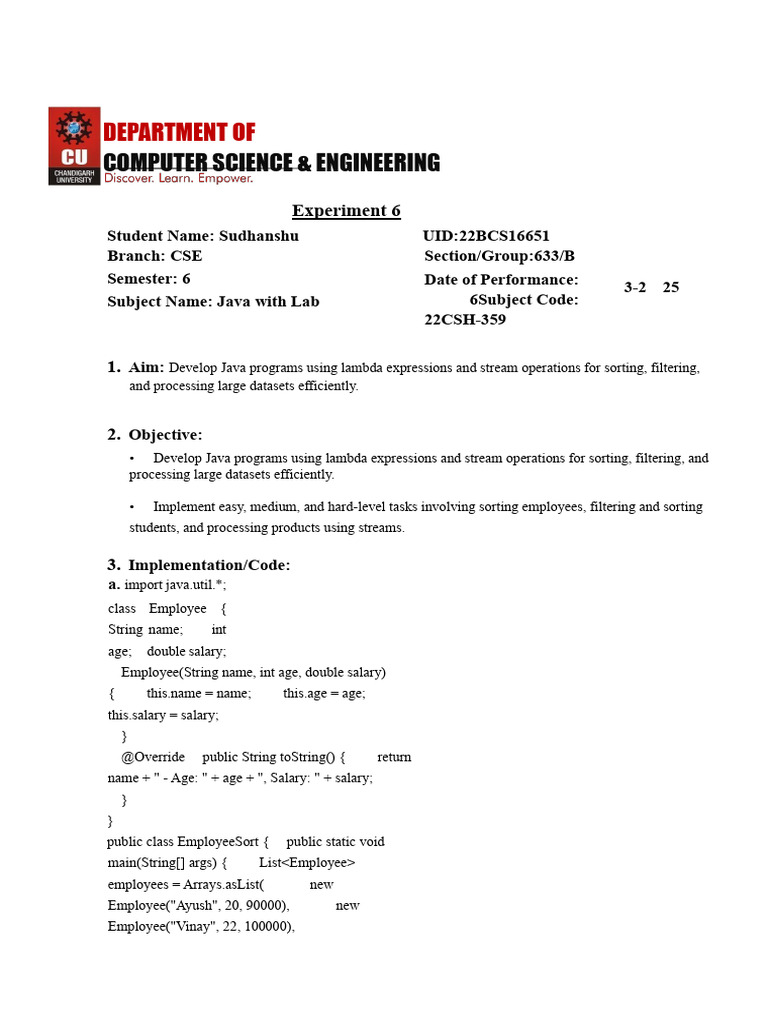 Java Exp 6 Sudhanshu2bcs16651 | PDF | Anonymous Function | Java (Programming Language)