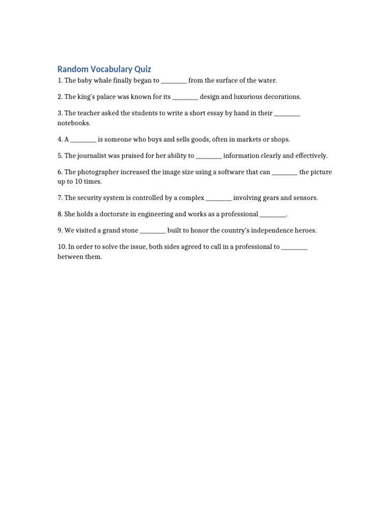 Random Vocabulary Quiz | PDF