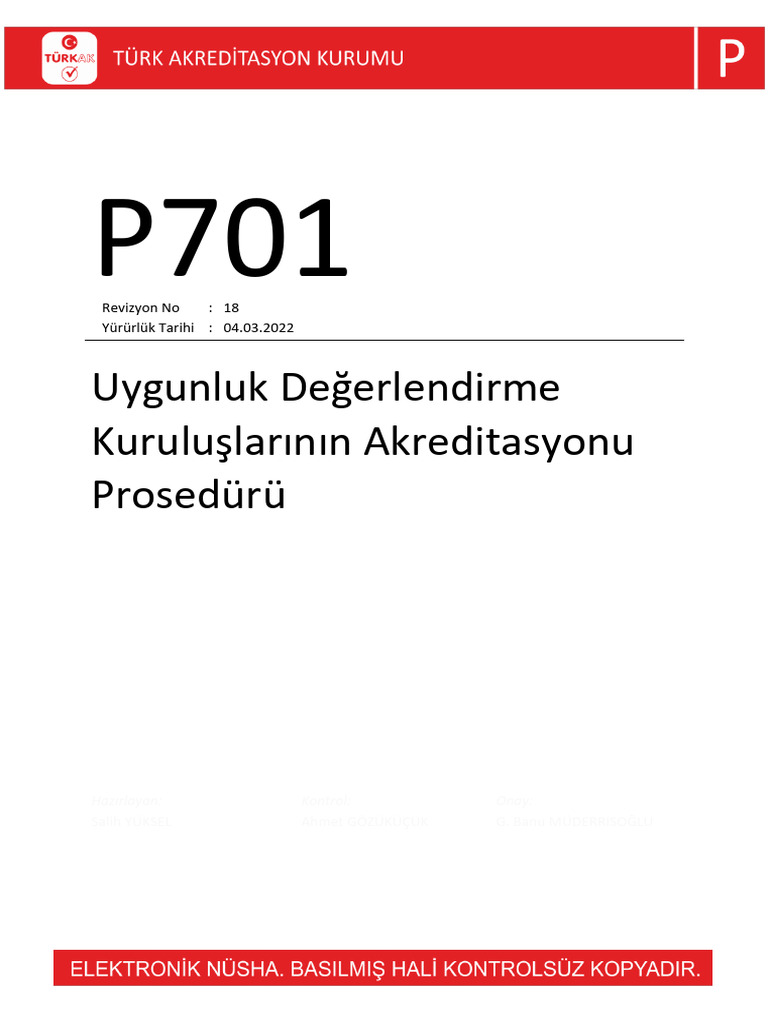 P701 - 18 - 0 Uygunluk Değerlendirme Kuruluşu Gereklilikleri Prosedürü ...