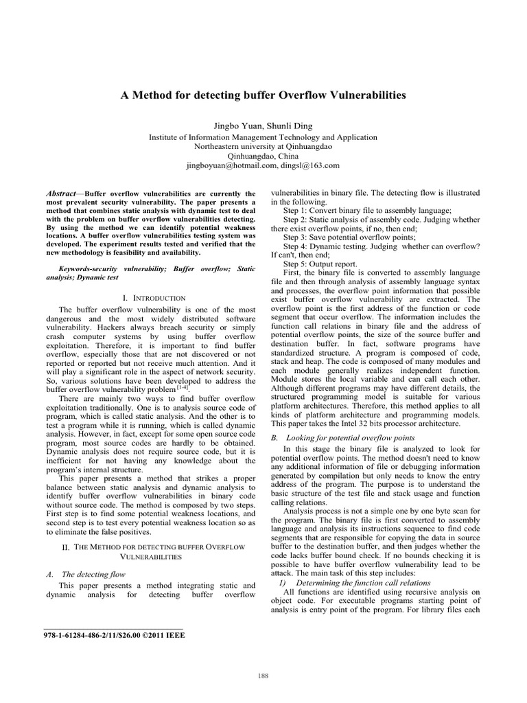 A Method for Detecting Buffer Overflow Vulnerabilities | PDF | Computer Program | Programming
