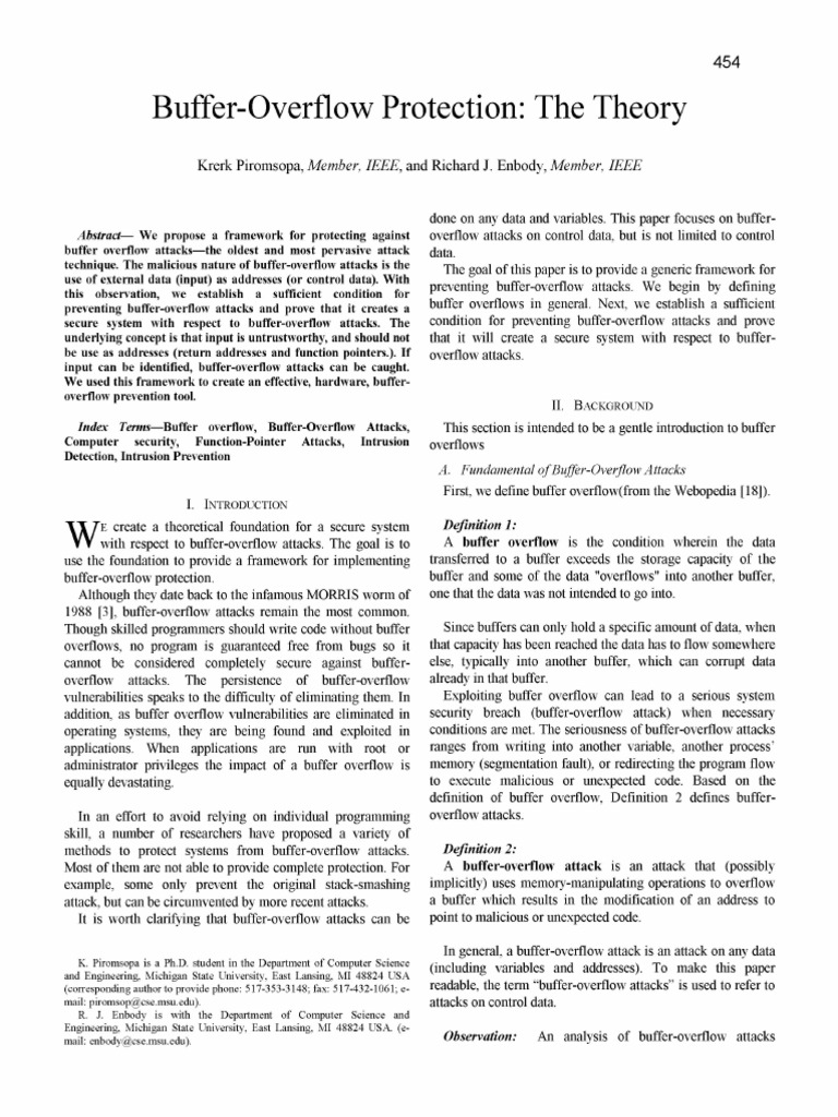 Buffer-Overflow Attack Prevention Framework | PDF | Pointer (Computer Programming) | Software ...